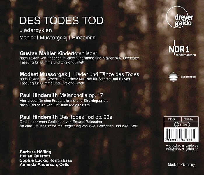 Hoefling, Helian Quartett, Luecke Des Todes Tod Song Cycles CD, från ...