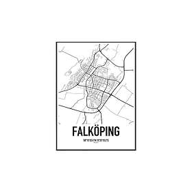 Wallstars Falköping Karta Illustration/Text Svartvit 30x40 cm 724-30X40 ...