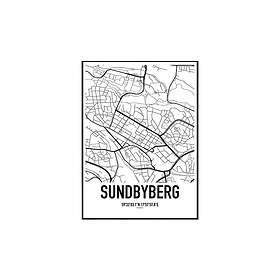 Wallstars Sundbyberg Karta Illustration/Text Svartvit 30x40 cm 743 ...