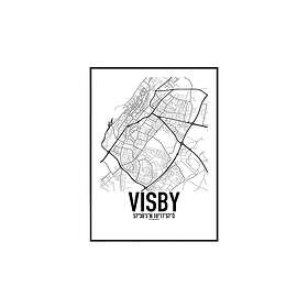 Wallstars Visby Karta Illustration/Text Svartvit 61x91 cm 772-61X91 ...