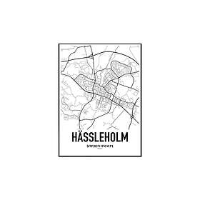 Wallstars Hässleholm Karta Illustration/Text Svartvit 70x100 cm 744 ...
