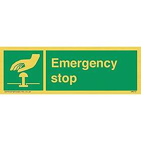 Viking Signs SM410-L15-G "Emergency Stop"-skylt, styv guldplast, 50 mm ...