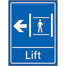 V Safety V Lift pil vänster skylt 150 x 200 mm blå självhäftande vinyl ...