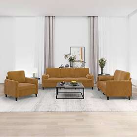 vidaXL Soffgrupp med prydnadskuddar & dynor 3 delar brun sammet 3153878 ...