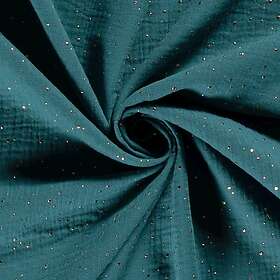 KC Muslin tyg, Guld dots Petrol, Från 13 kr