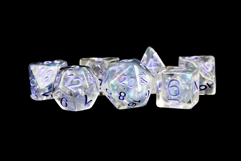 Metallic Dice Games : Pearl w/ Purple Numbers 16mm Resin Poly Set Best ...