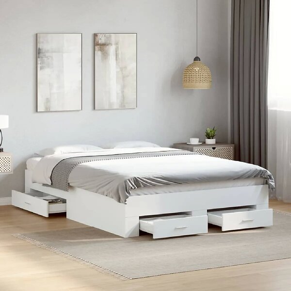 vidaXL Bed Frame with Drawers without Mattress White 120x200 cm ...