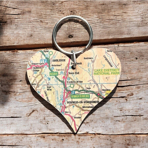 OS Map Wooden Heart Key-ring Lake District National Park Best Price ...