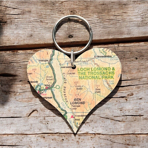 OS Map Wooden Heart Key-ring Loch Lomond and The Trossachs National ...