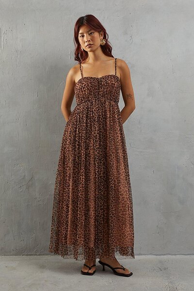 Warehouse Tulle Animal Print Strappy Bandeau Maxi Dress - Price from £43